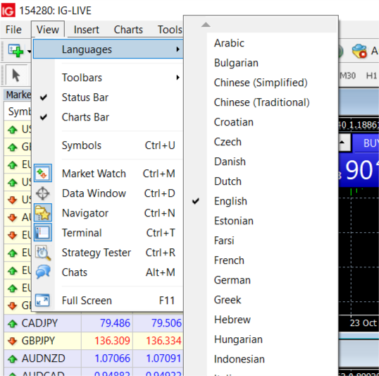 How do I change language settings on MT4? | IG International